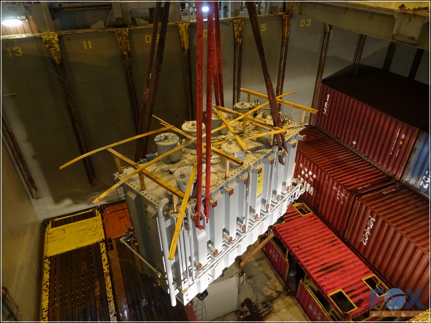 78ton Transformer Loaded into a Container vessel on a Flat Rack bed ...