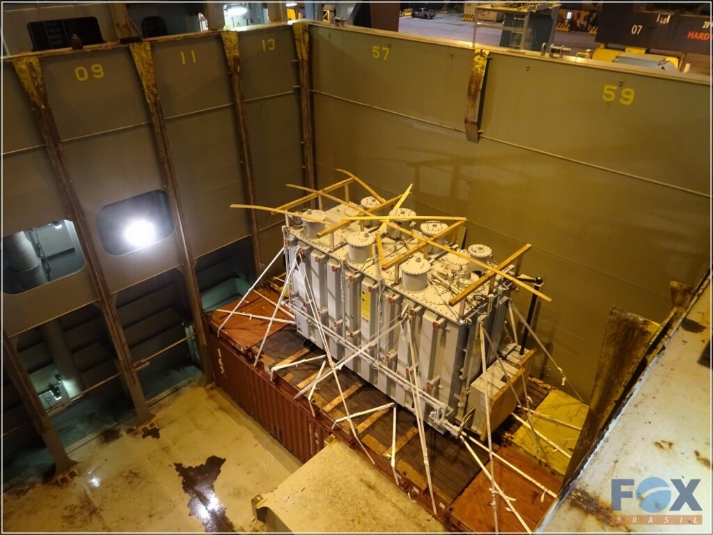 78ton Transformer Loaded into a Container vessel on a Flat Rack bed ...